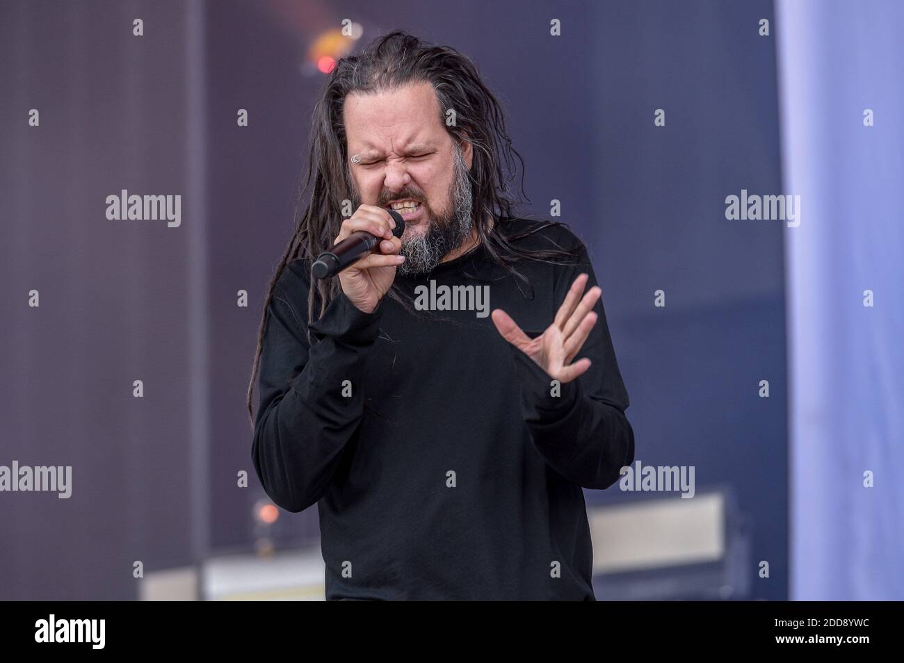 Jonathan Davis performing live on stage at HellFest in Clisson, France ...