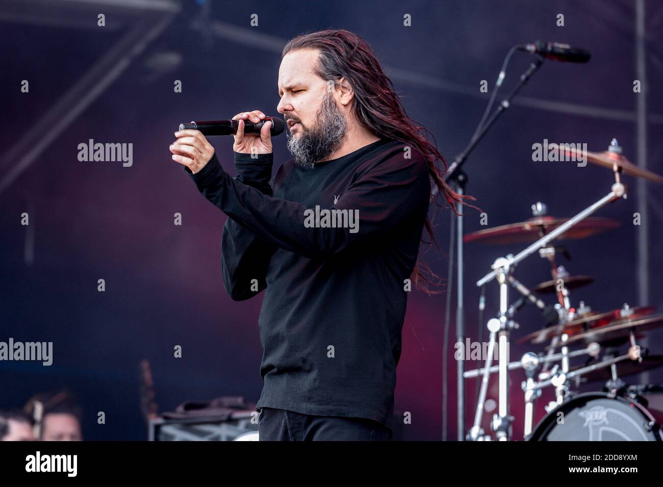 Jonathan Davis performing live on stage at HellFest in Clisson, France ...