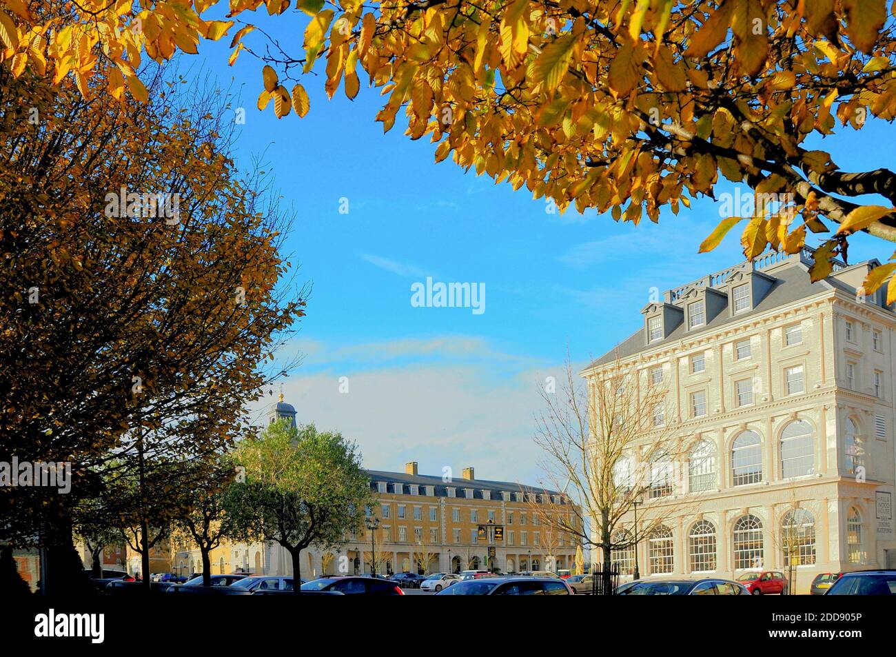Poundbury. 24th November 2020. UK Weather. Autumn foliage in the ...