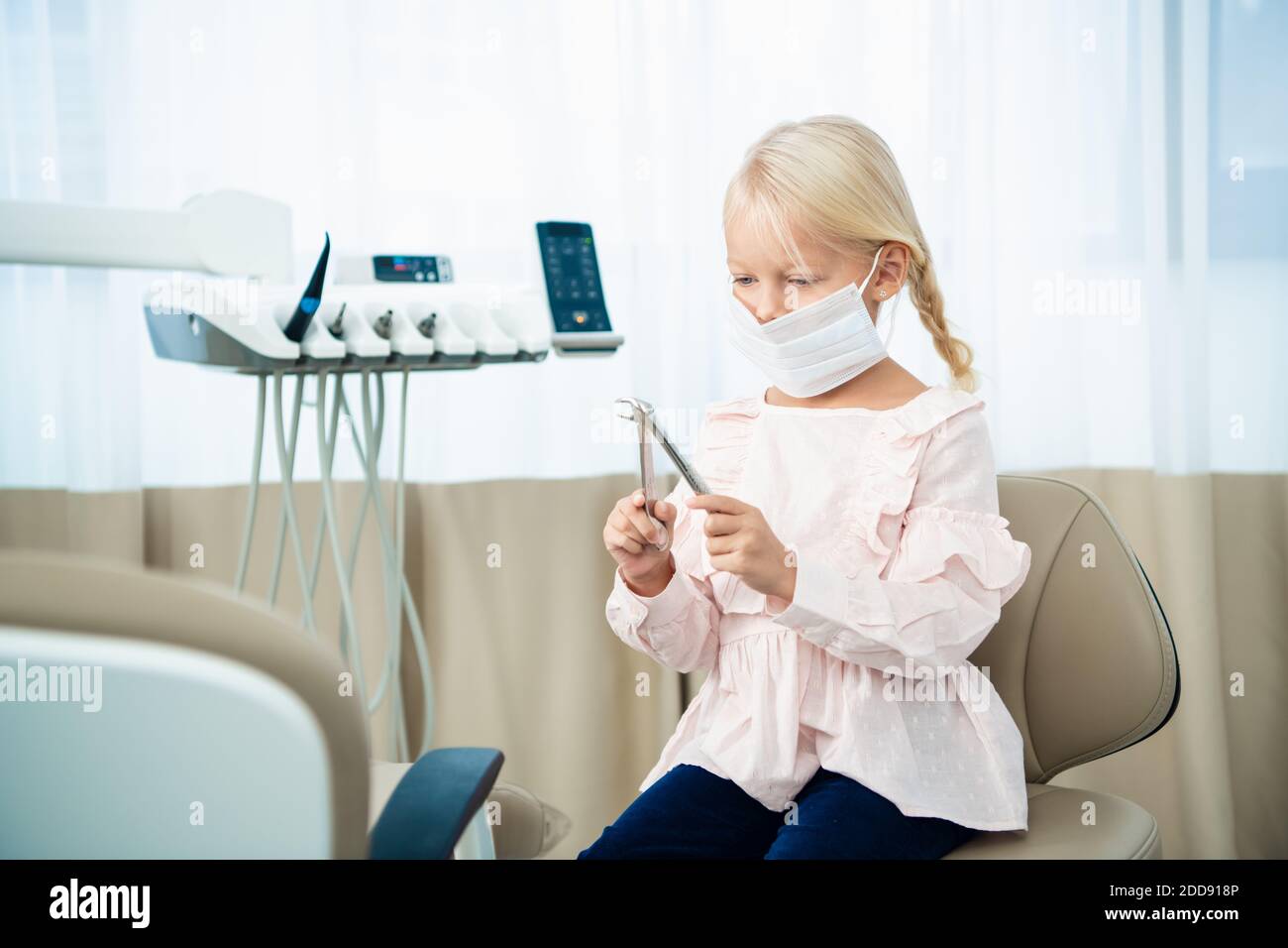 Medical, stomatology and health care concept. A kid playing with dental ...