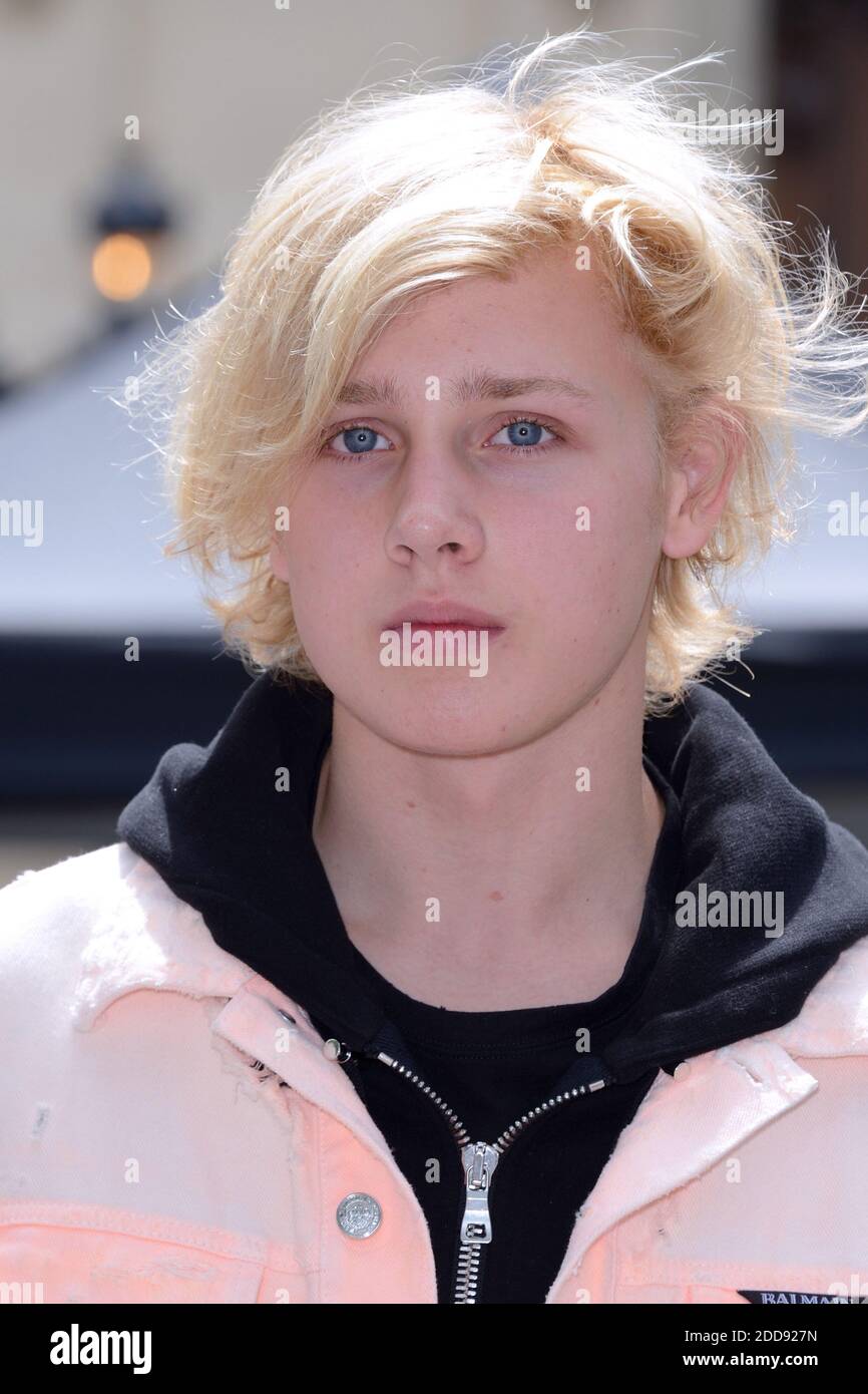 Lucas Portman (son of Natalia Vodianova) attending the Balmain Menswear ...
