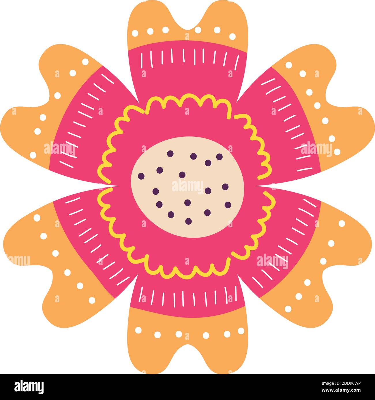 decorative flower with dots and decoration shapes over white background ...