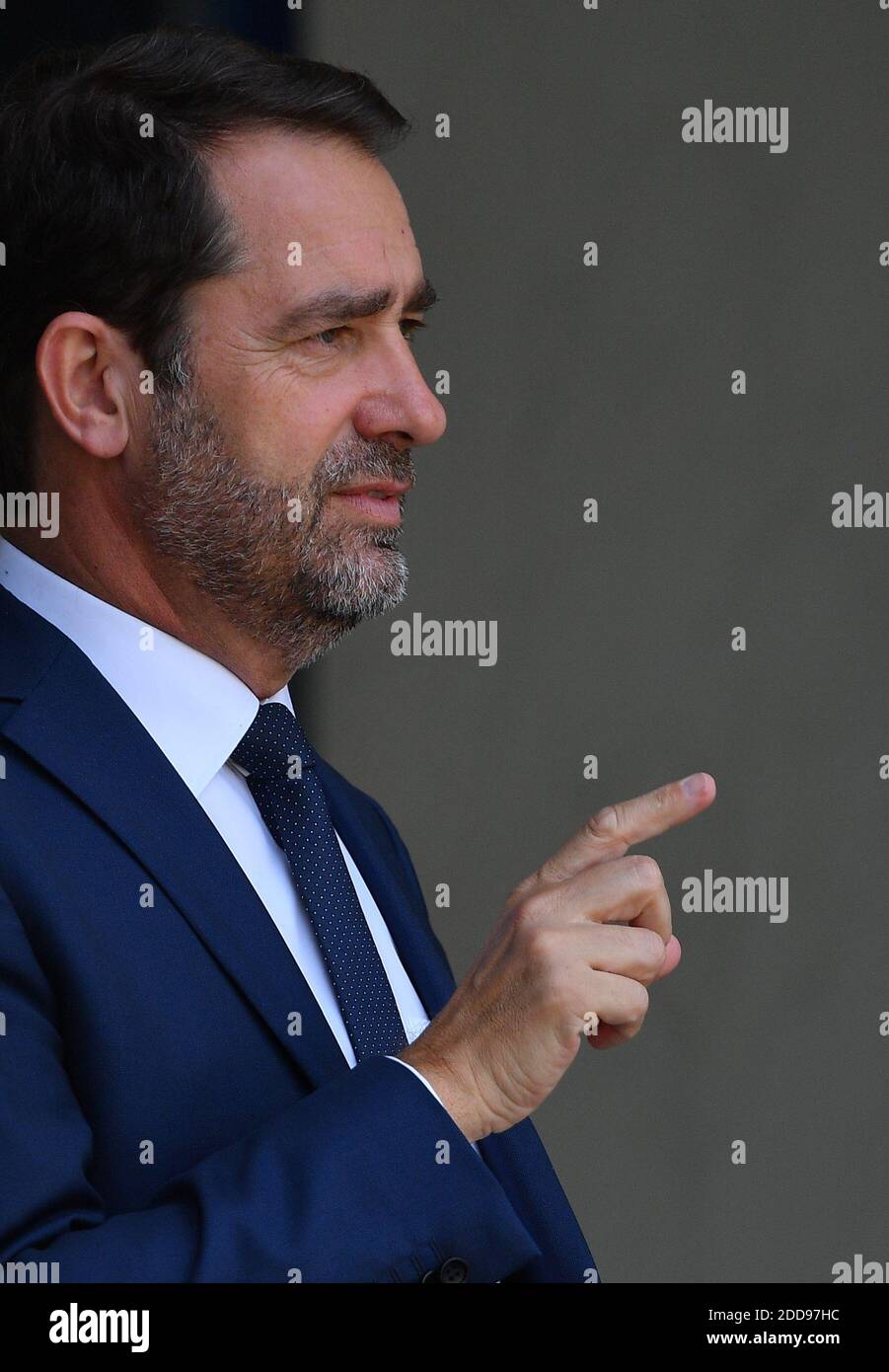 Christophe Castaner leaving the Elysee Presidential Palace after ...