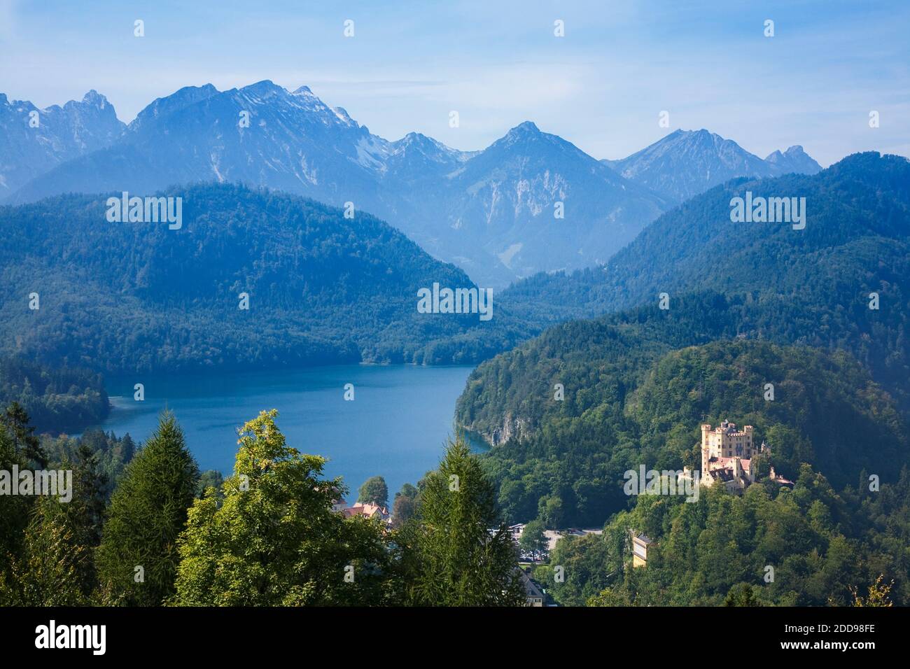 Hohenschwangau Castle and Alps from Neuschwanstein Castle, Schwangau ...
