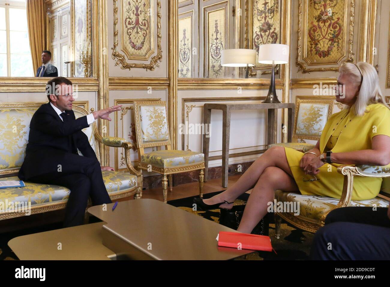 French President Emmanuel Macron (L) meets with IBM President and CEO ...