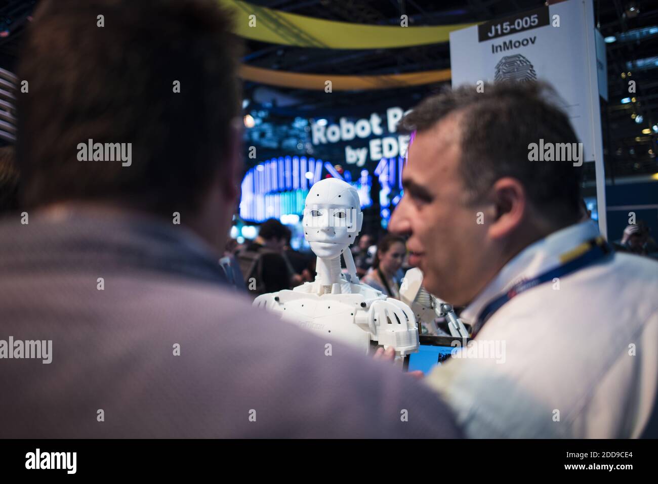 A 3D printed life-size robot is pictured at the InMoov corner during ...