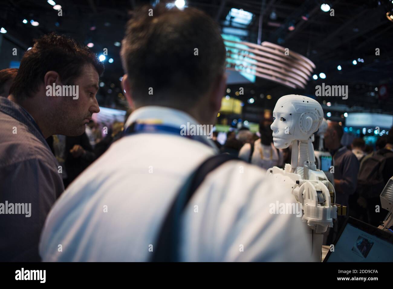 A 3D printed life-size robot is pictured at the InMoov corner during ...