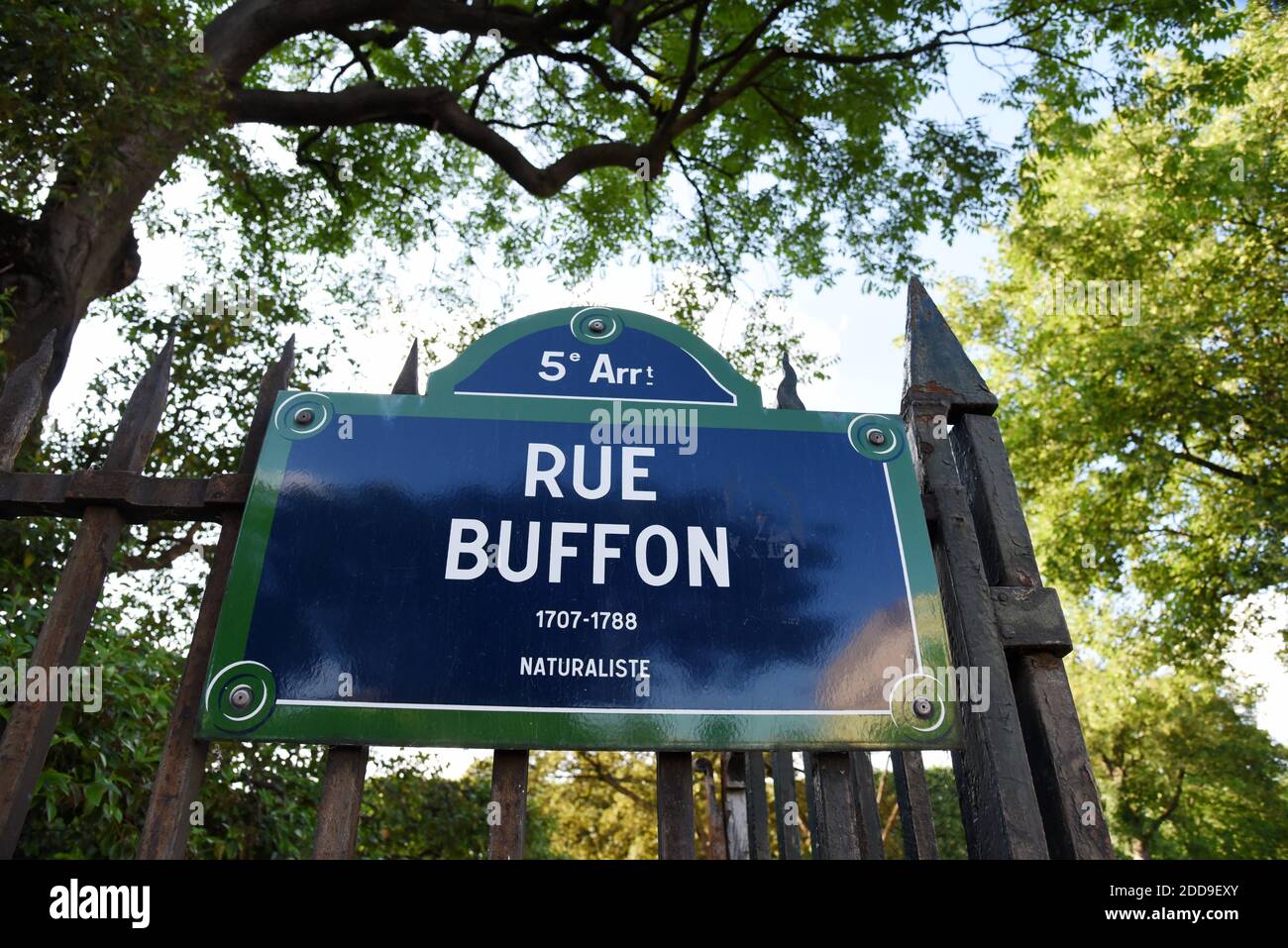A view of a Rue Buffon street sign in Paris, France, on May 24, 2018 ...