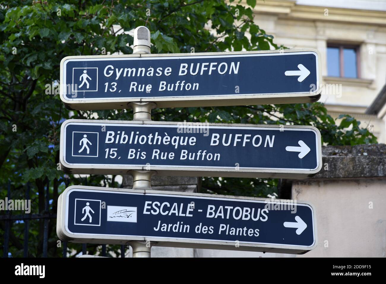 A view of a Rue Buffon street sign in Paris, France, on May 24, 2018 ...