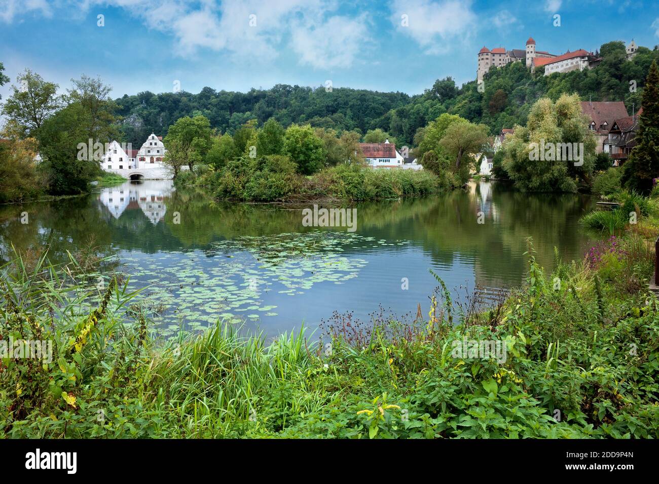 Harburg Castle and Woernitz River, Romantic Road, Harburg, Donau-Ries ...