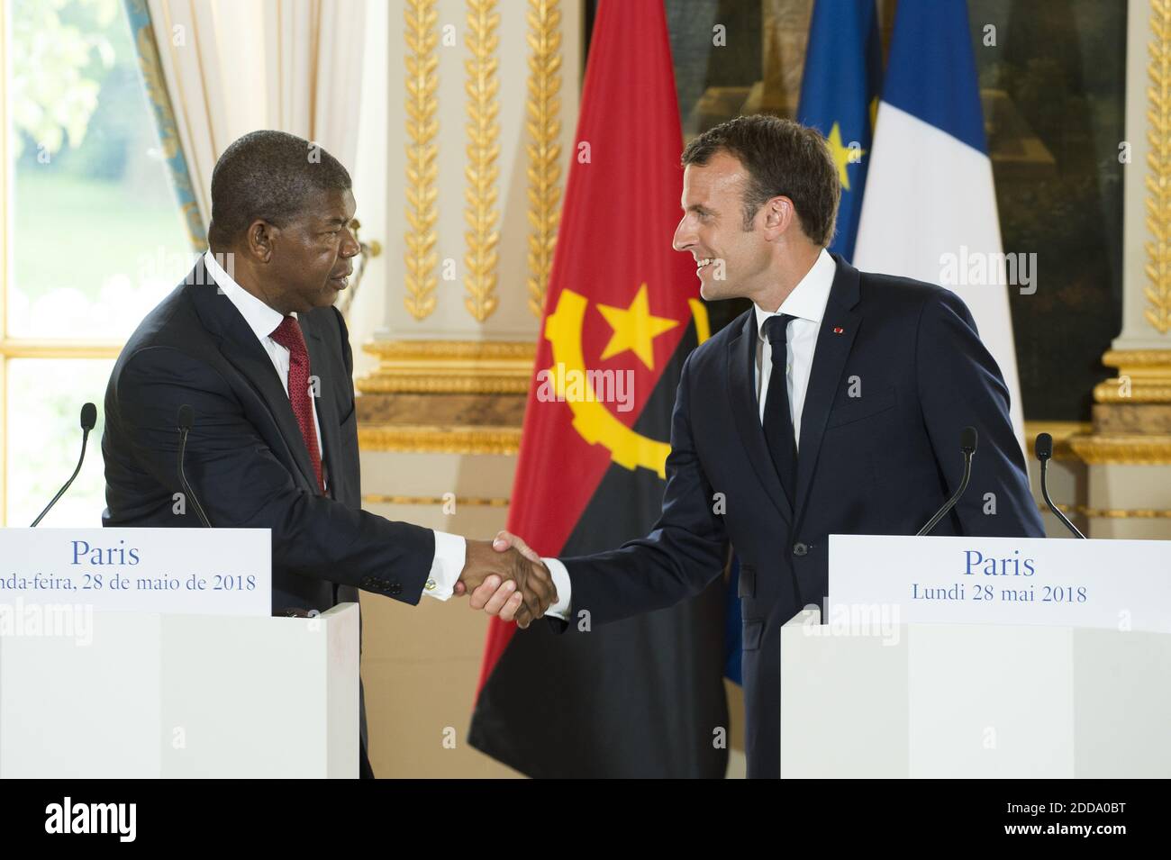 French President Emmanuel Macron and Angola's President Joao Lourenco ...