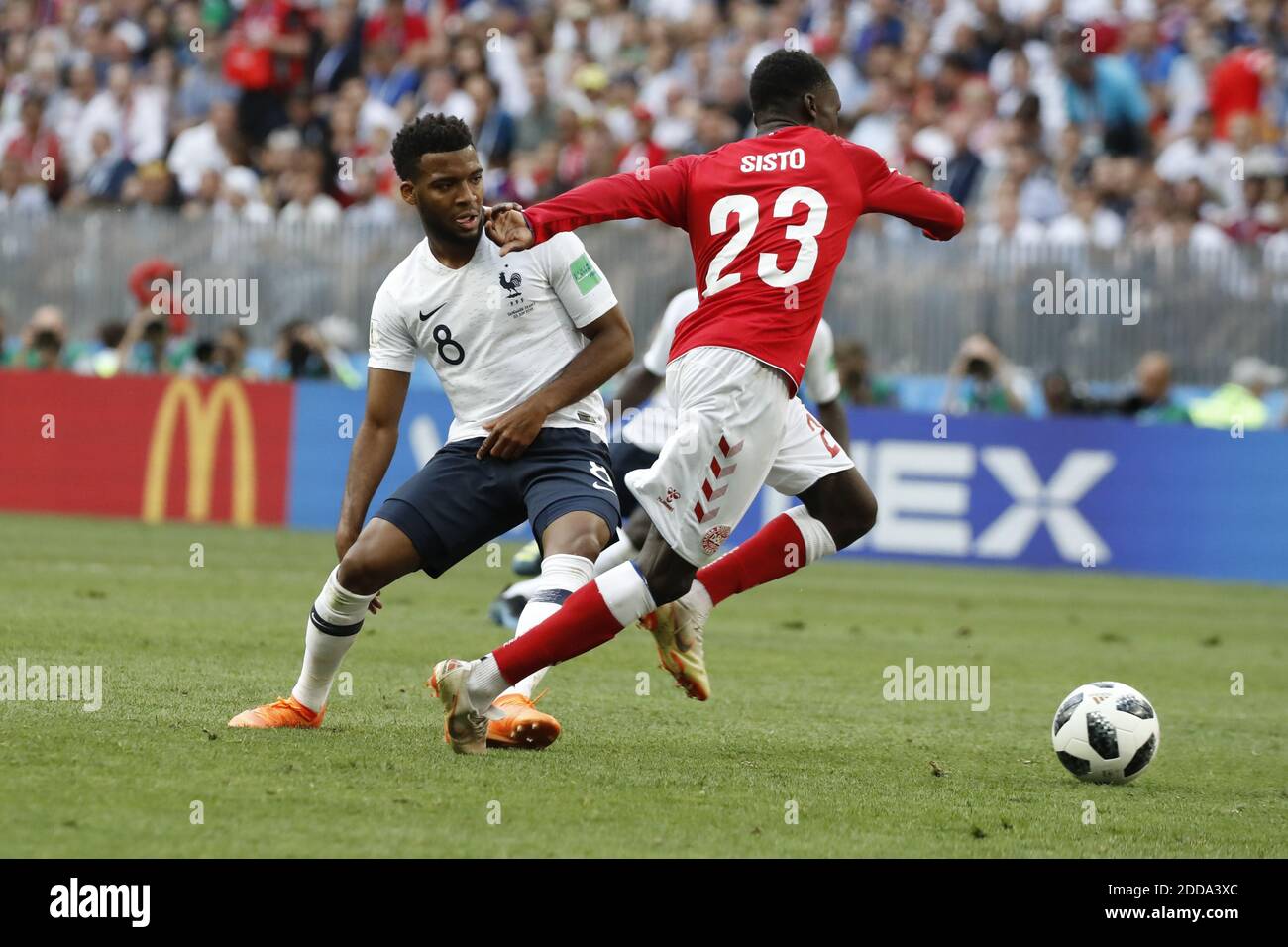 France's Thomas Lemar battles Denmark's Pione Sisto during the 2018 ...