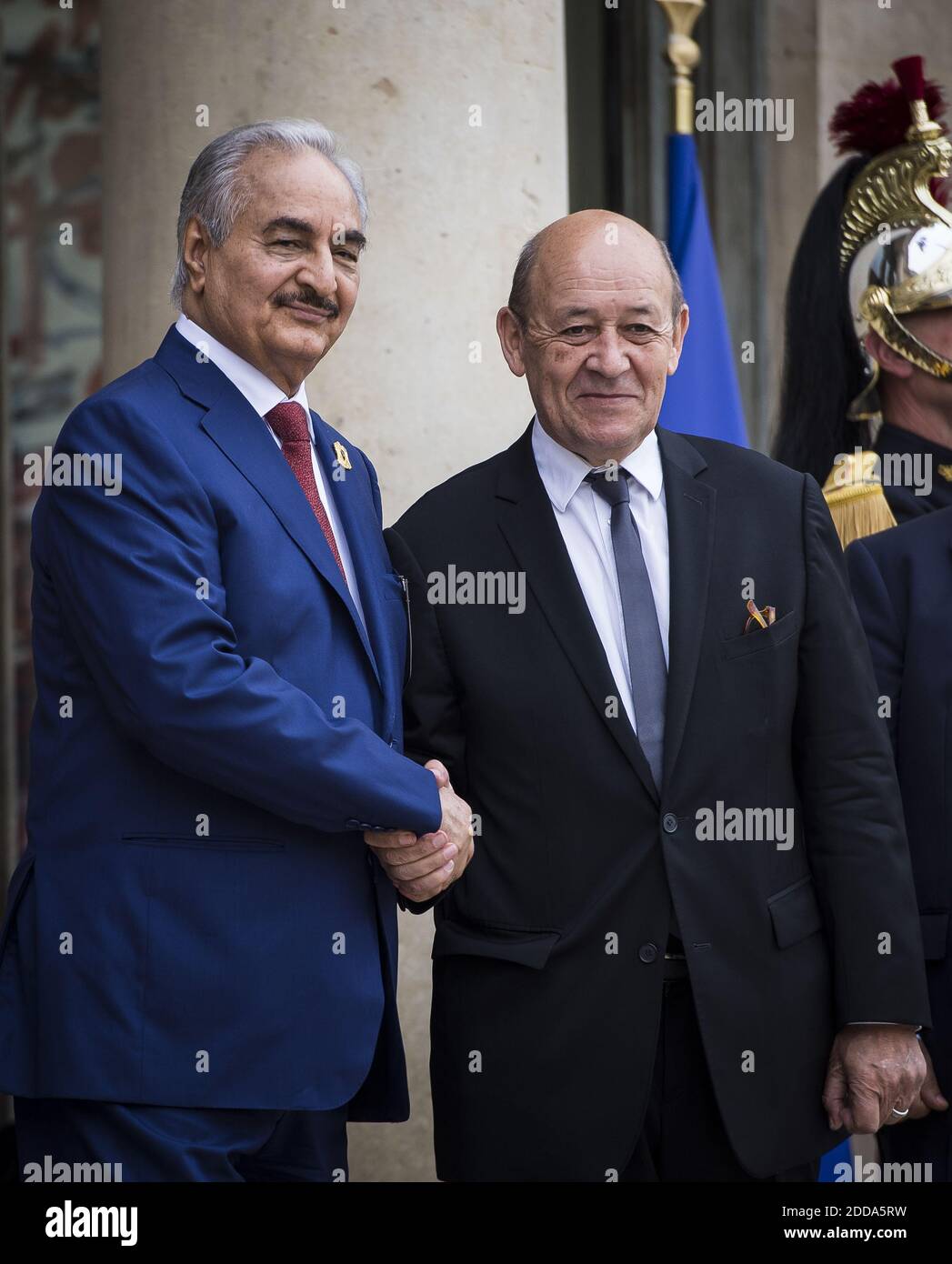 French Foreign Affairs minister Jean-Yves Le Drian (R) welcomes Libyan ...