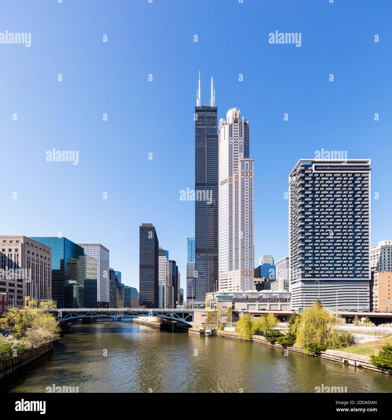 View of Willis tower with Chicago river, USA Stock Photo - Alamy