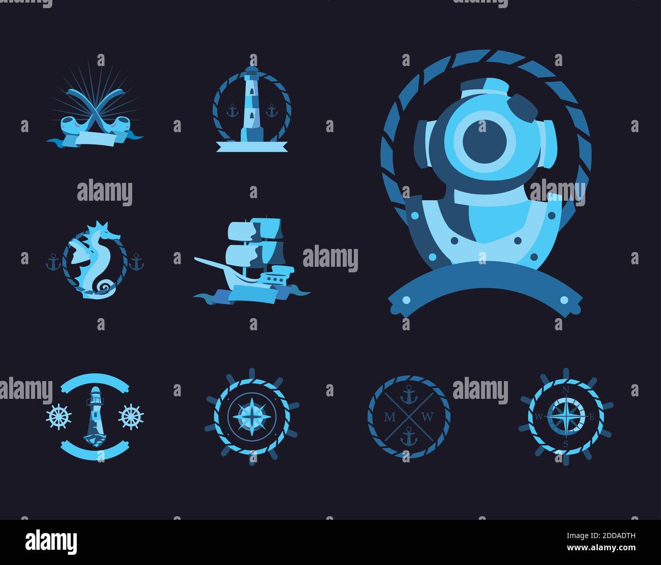nautical vintage set icons design sea ocean navigation travel ...