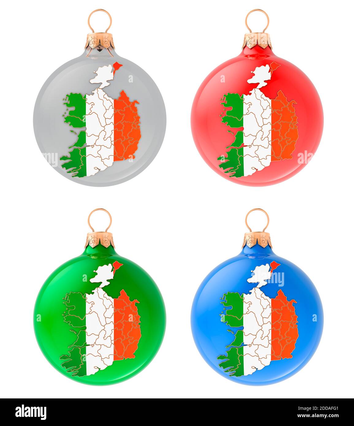Christmas balls with Irish map, 3D rendering isolated on white ...