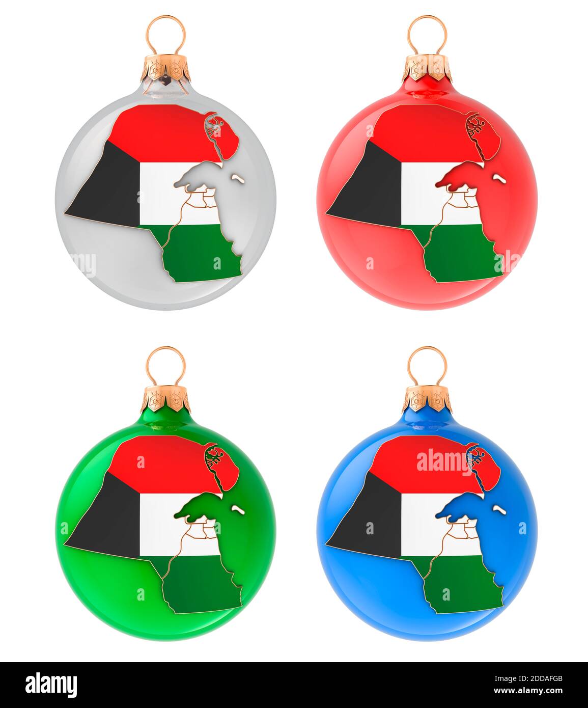 Christmas balls with Kuwait map, 3D rendering isolated on white ...