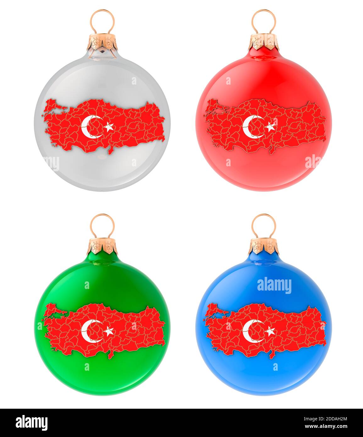 Christmas balls with Turkish map, 3D rendering isolated on white ...