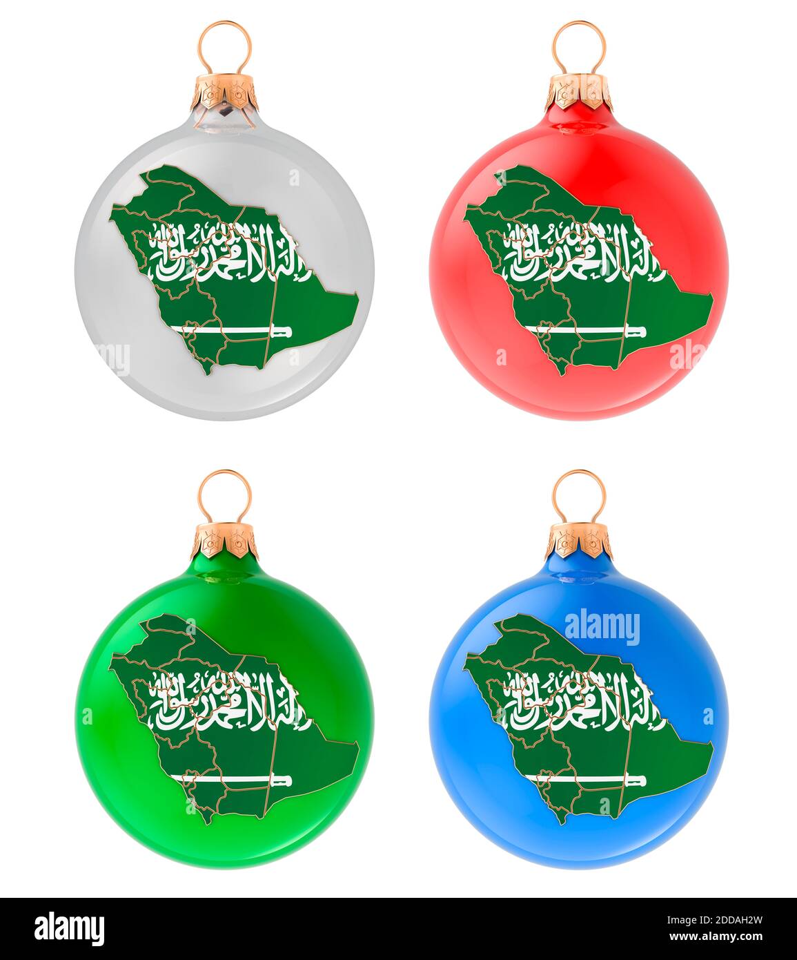 Christmas balls with Saudi Arabian map, 3D rendering isolated on white ...