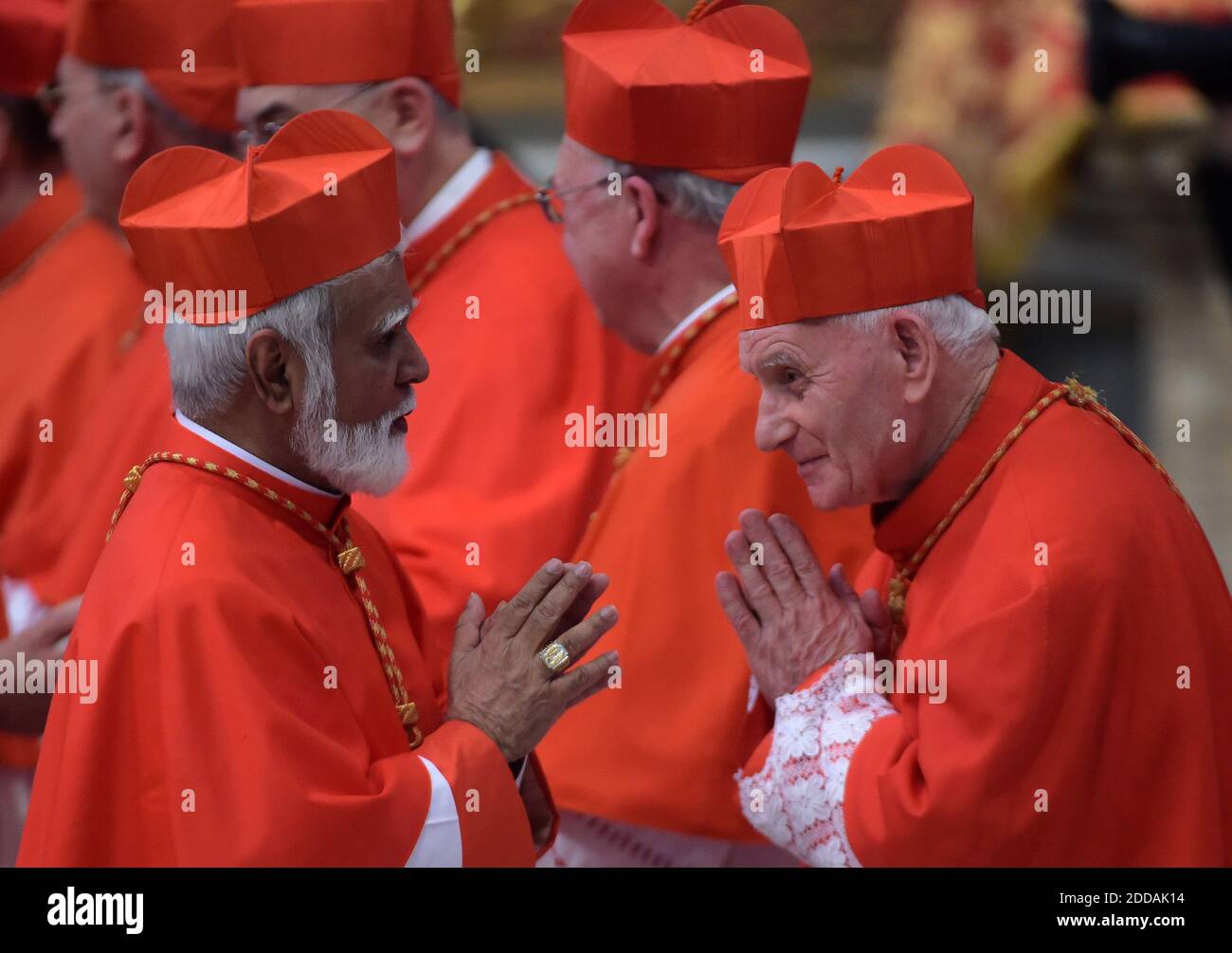 New cardinal Joseph Coutts (Pakistan)(Left) is congratulated by ...