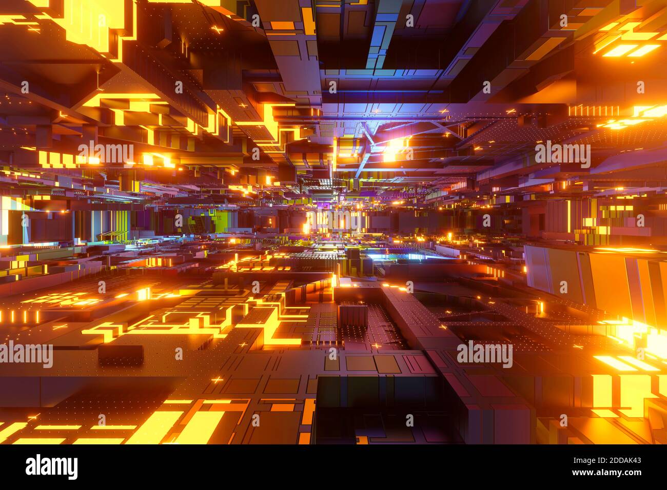 3D rendered Illustration inside CPU illuminated digital hardware Stock ...