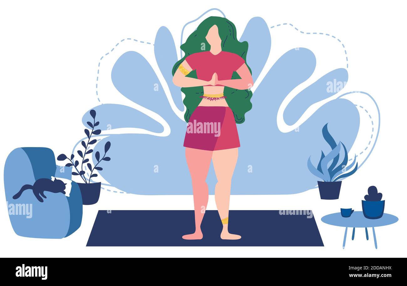 Relaxed young woman enjoying rest. Girl meditates. Trendy flat cartoon ...