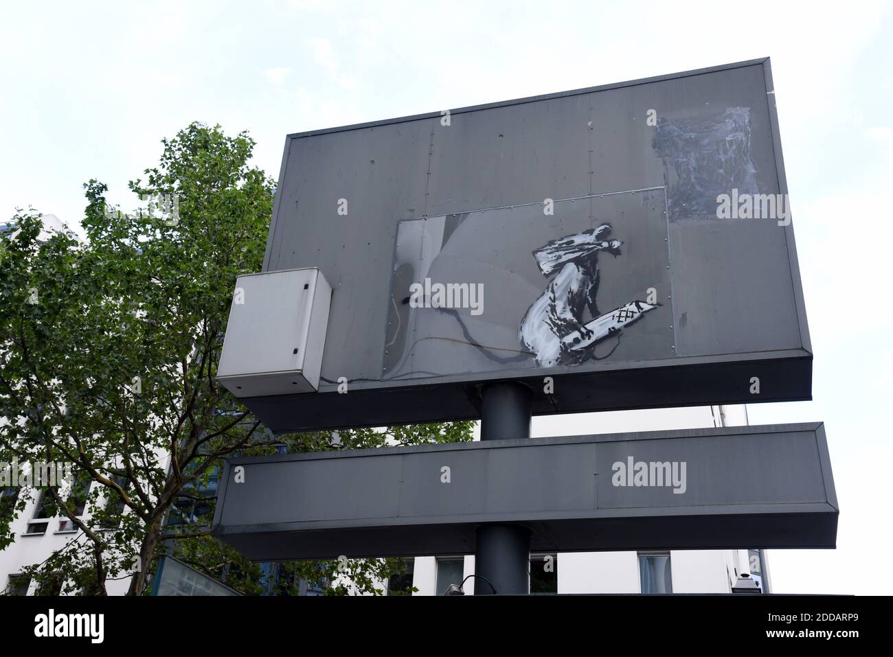 A recent artwork by street artist Banksy is pictured in Paris, France ...