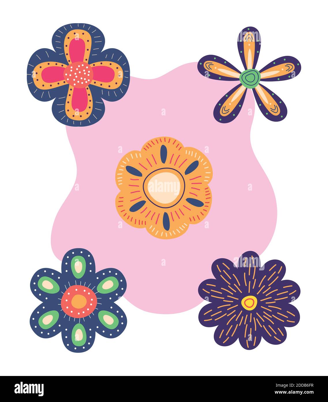icon set of flowers and floral elements over white background, colorful ...