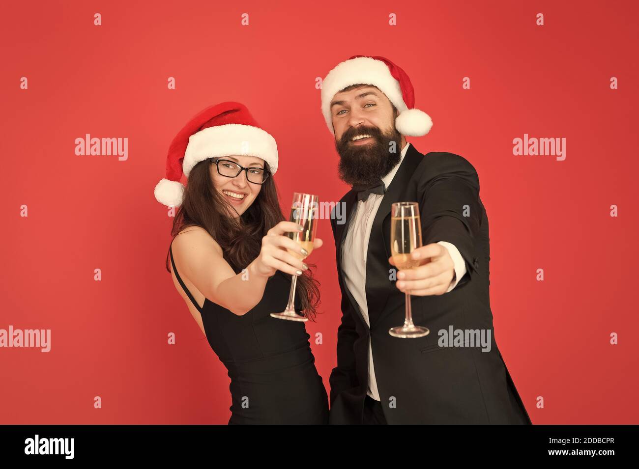 Lets have fun. Office party. Couple at corporate party. Happy new year ...