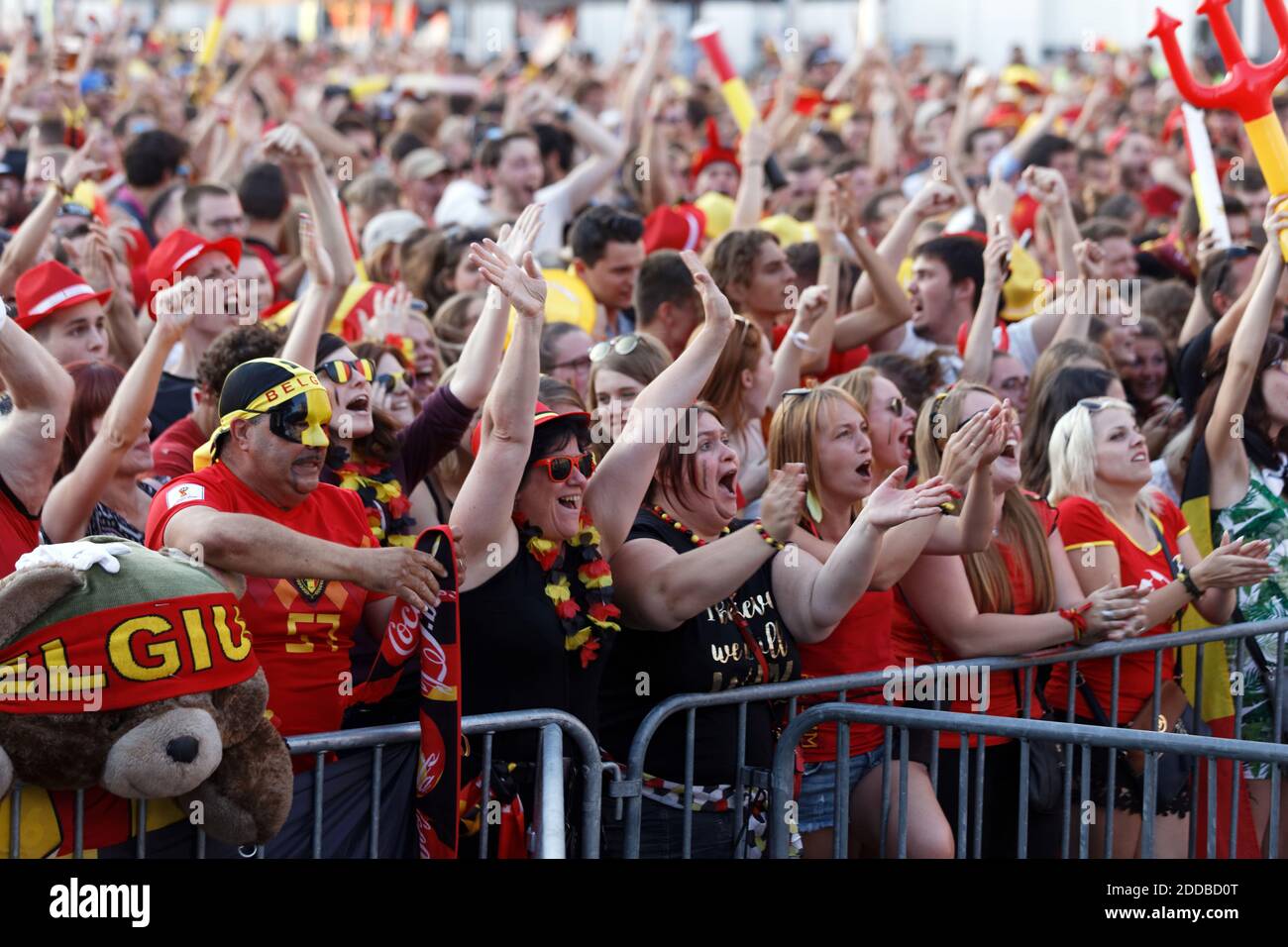 Football fans attend a screen broadcasting of the 2018 FIFA World Cup ...