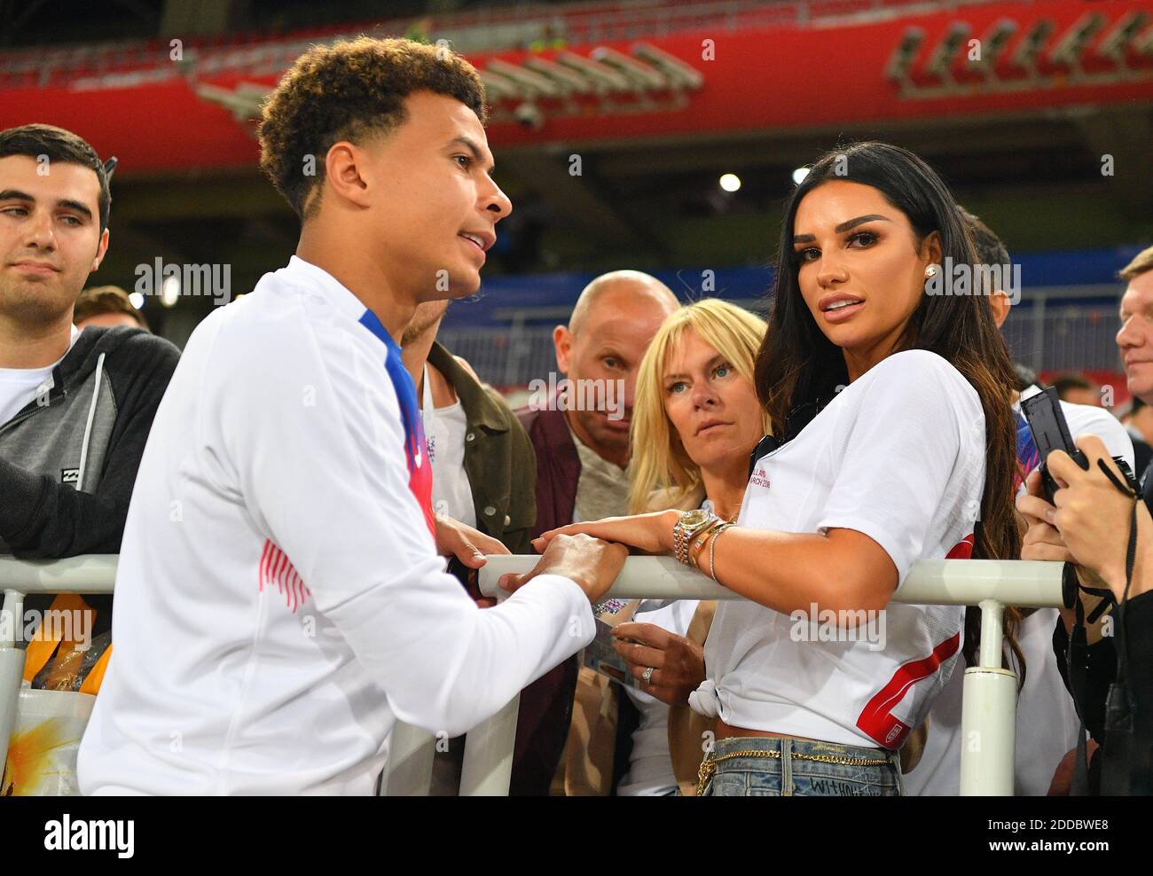 Dele Alli and Ruby Mae attending the 1/8 Final Game between Colombia ...