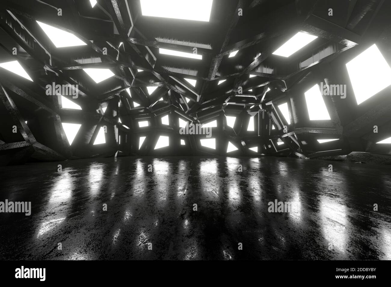 Three dimensional render of black futuristic interior Stock Photo - Alamy