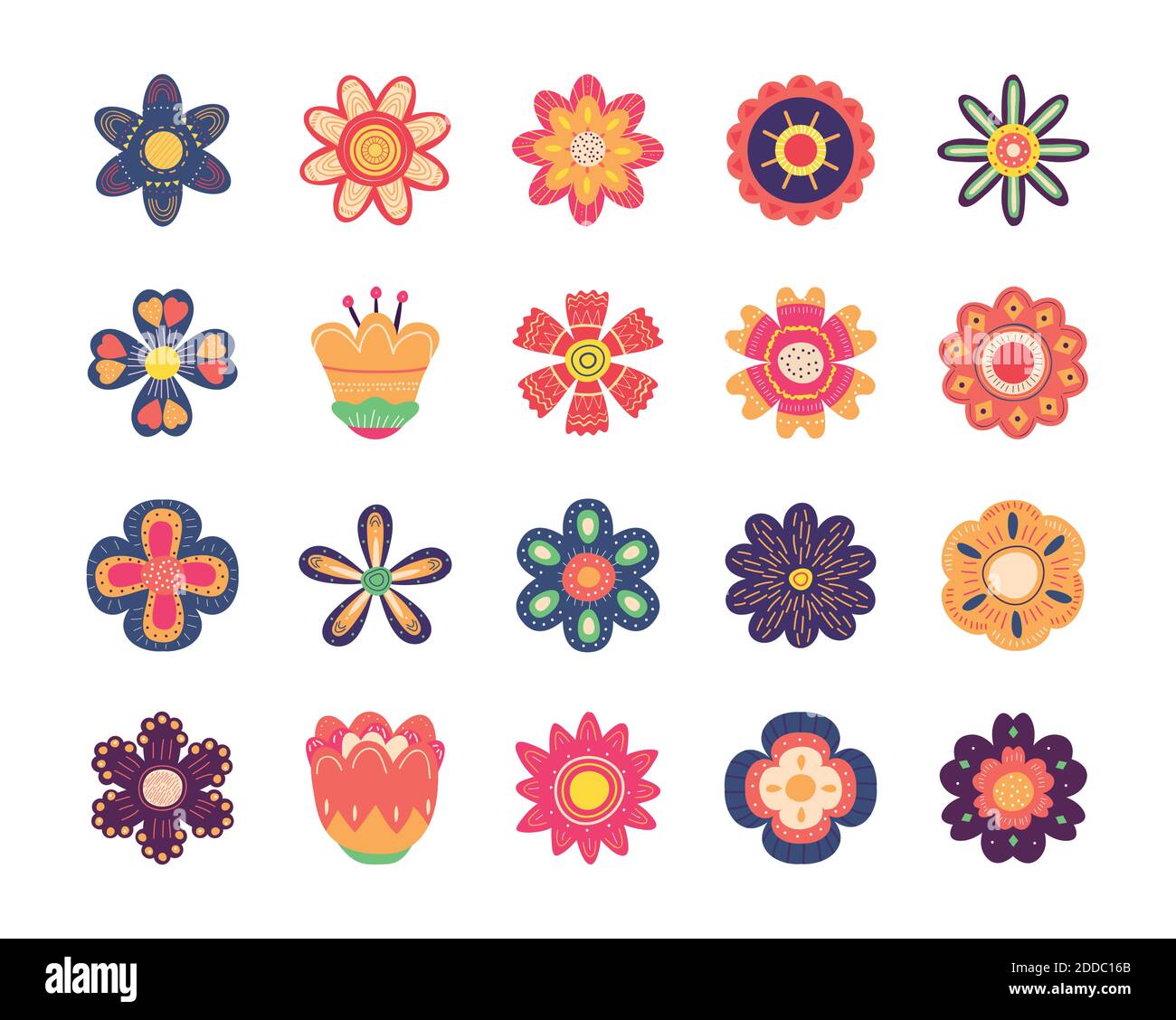 icon set of floral elements over white background, colorful design ...