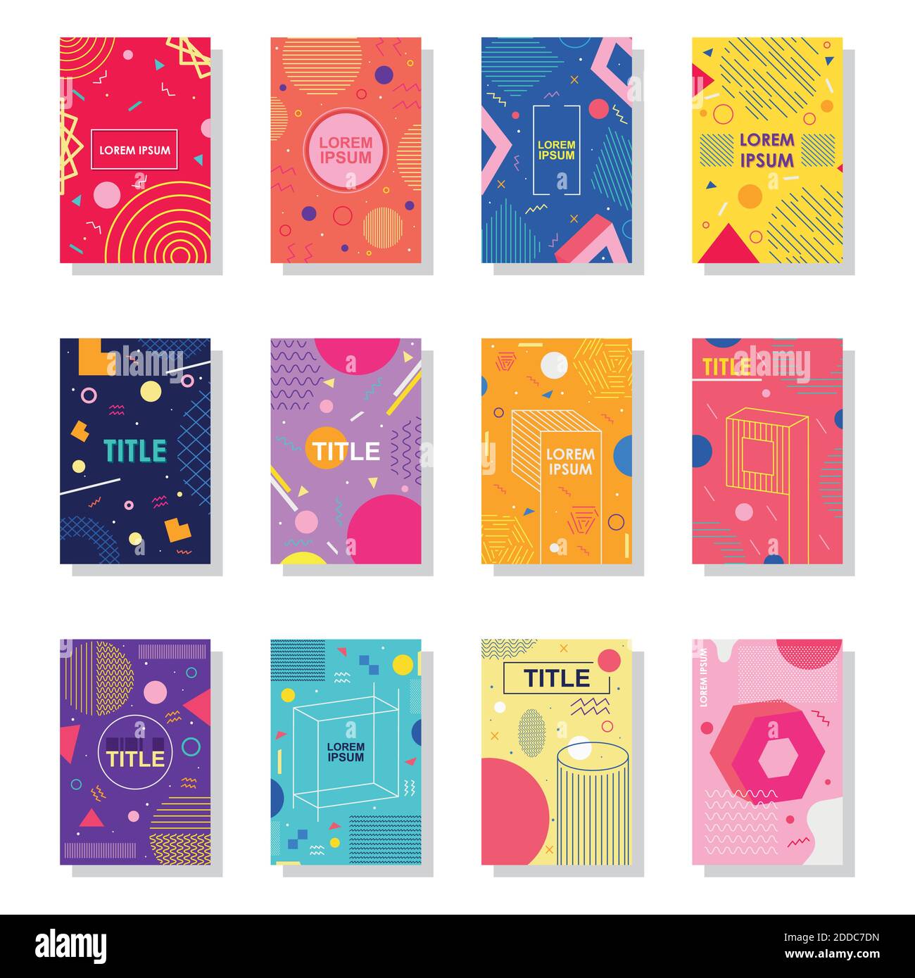 Colorful memphis designs icon set over white background, vector ...