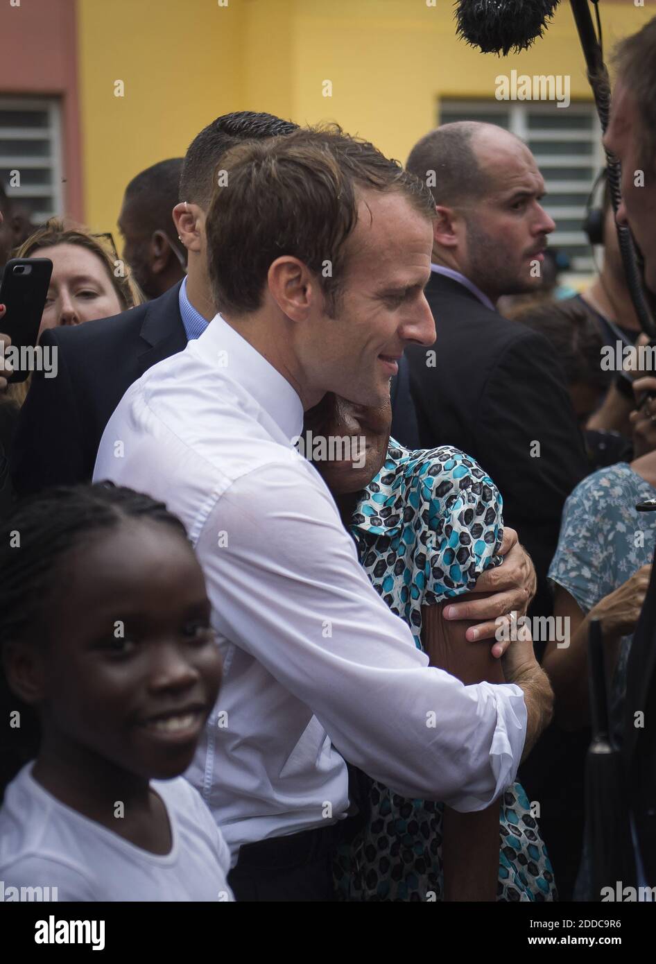 French president Emmanuel Macron is greeted during his visit to ...