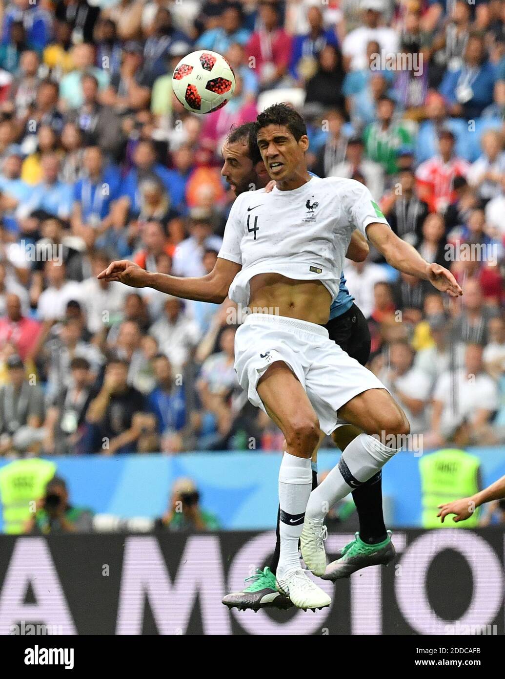 France's Raphael Varane scores the 1-0 goal during the FIFA World Cup ...
