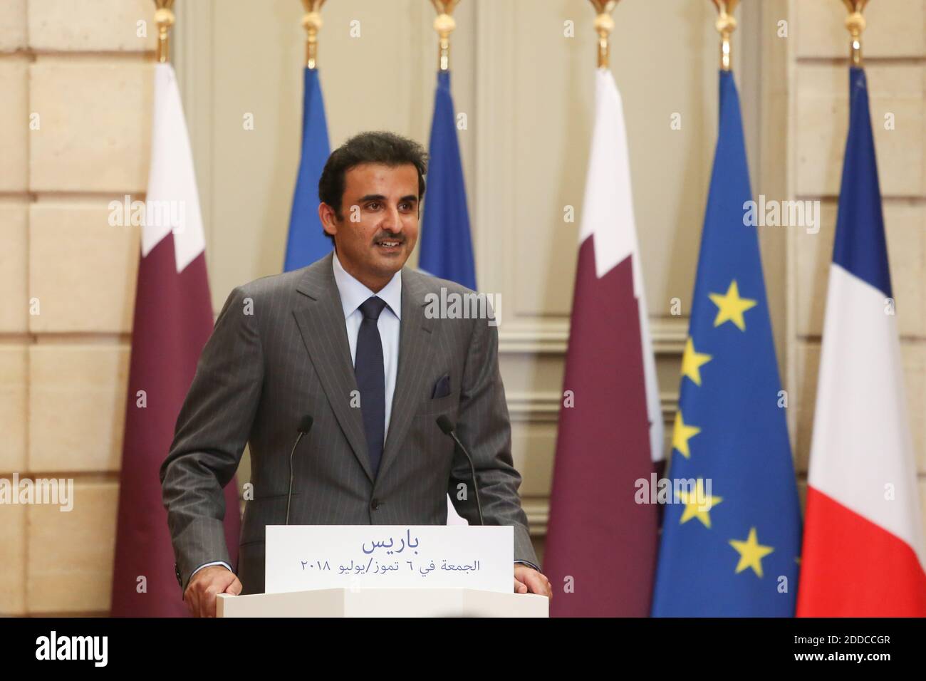 President Emmanuel Macron and Sheikh Tamim bin Hamad Al Thani of the ...