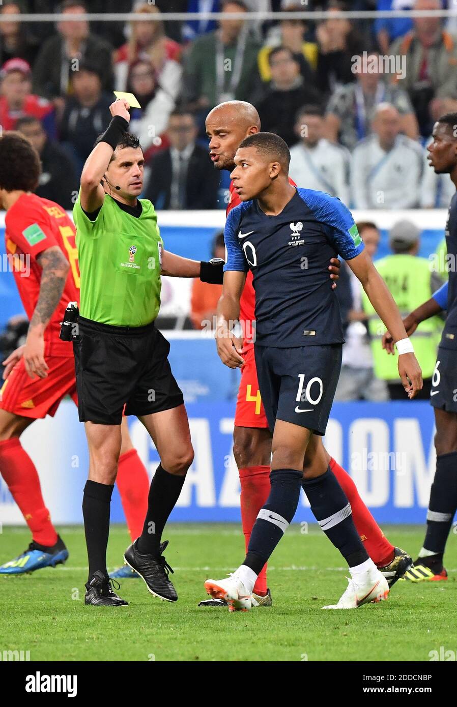 France’s Kylan Mbappe gets a yellow card during 2018 FIFA World Cup ...