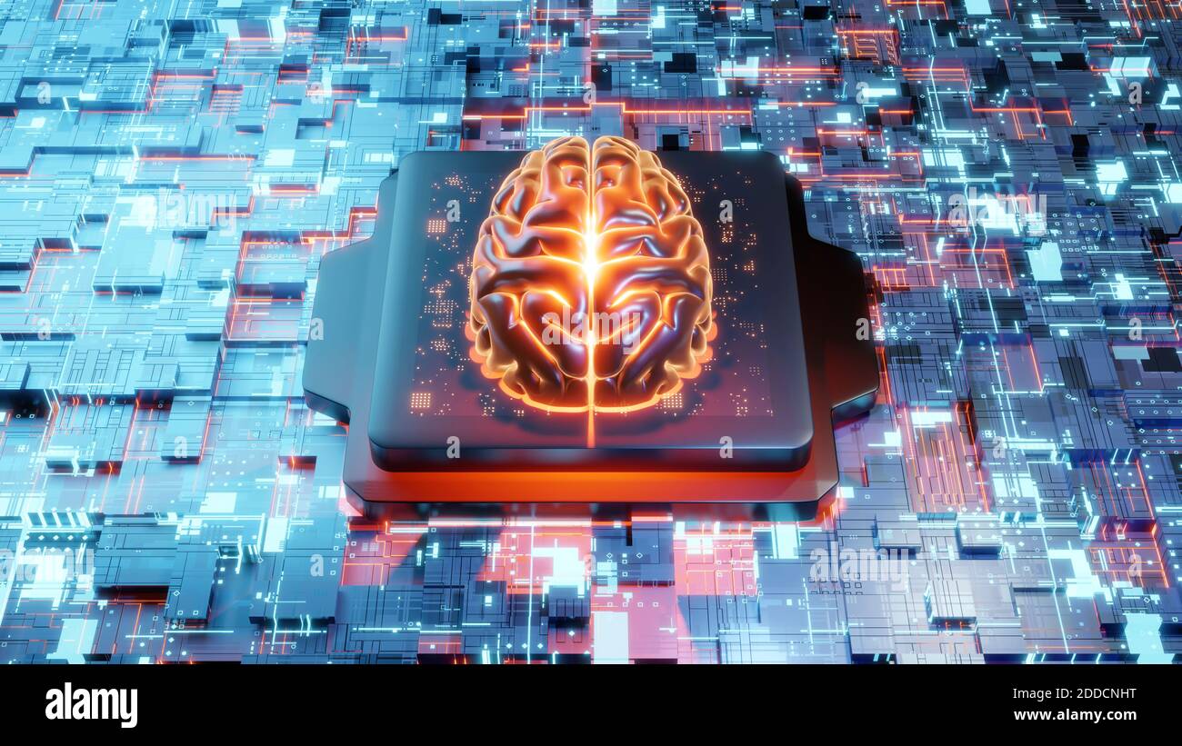Human brain and circuit board hi-res stock photography and images - Alamy