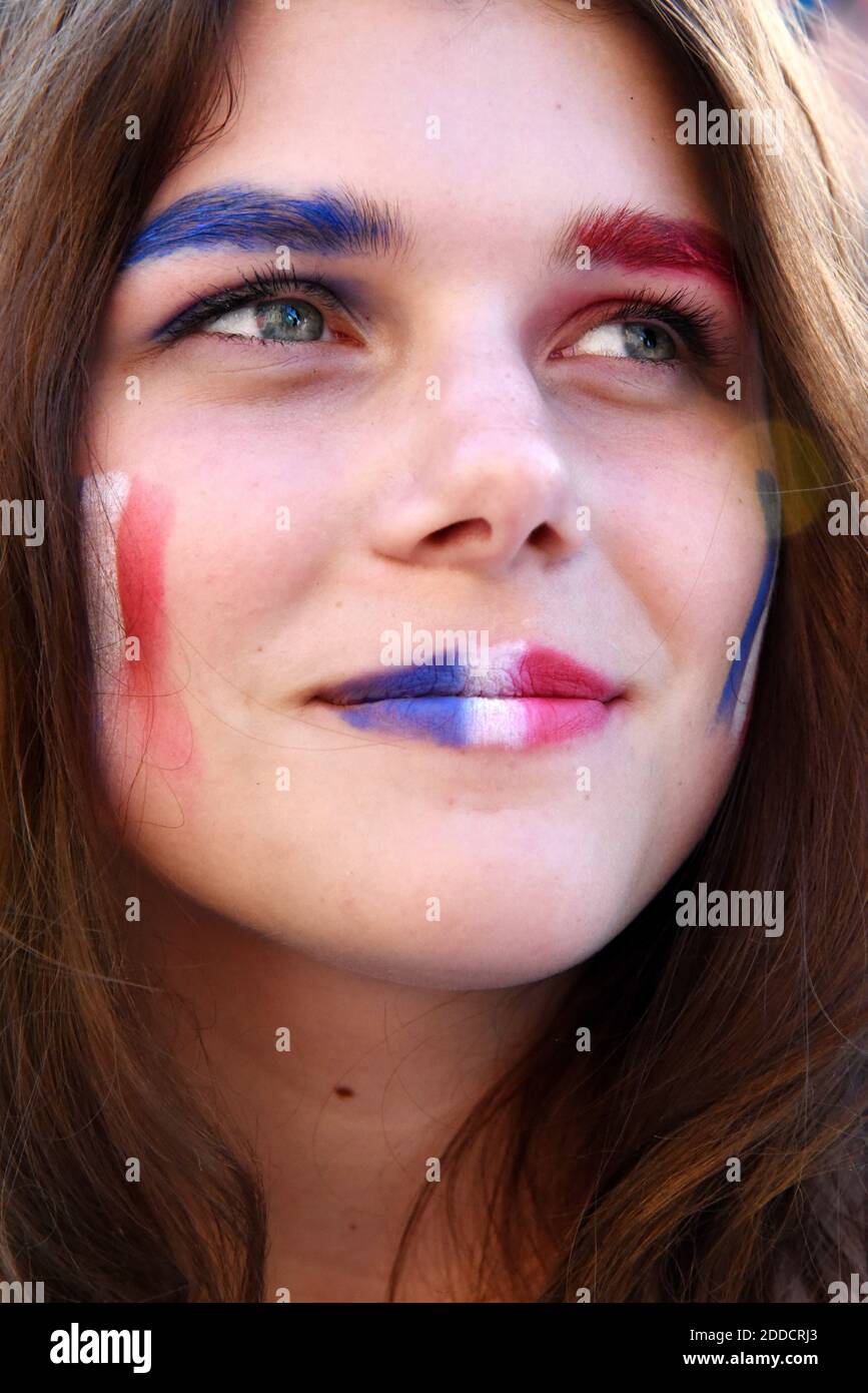 A French fan watches the FIFA World Cup semi-final France v Belgium ...