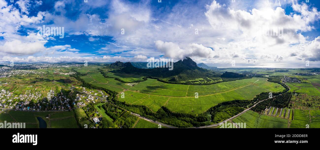 Mauritius, Black River, Flic-en-Flac, Helicopter view of Rempart ...