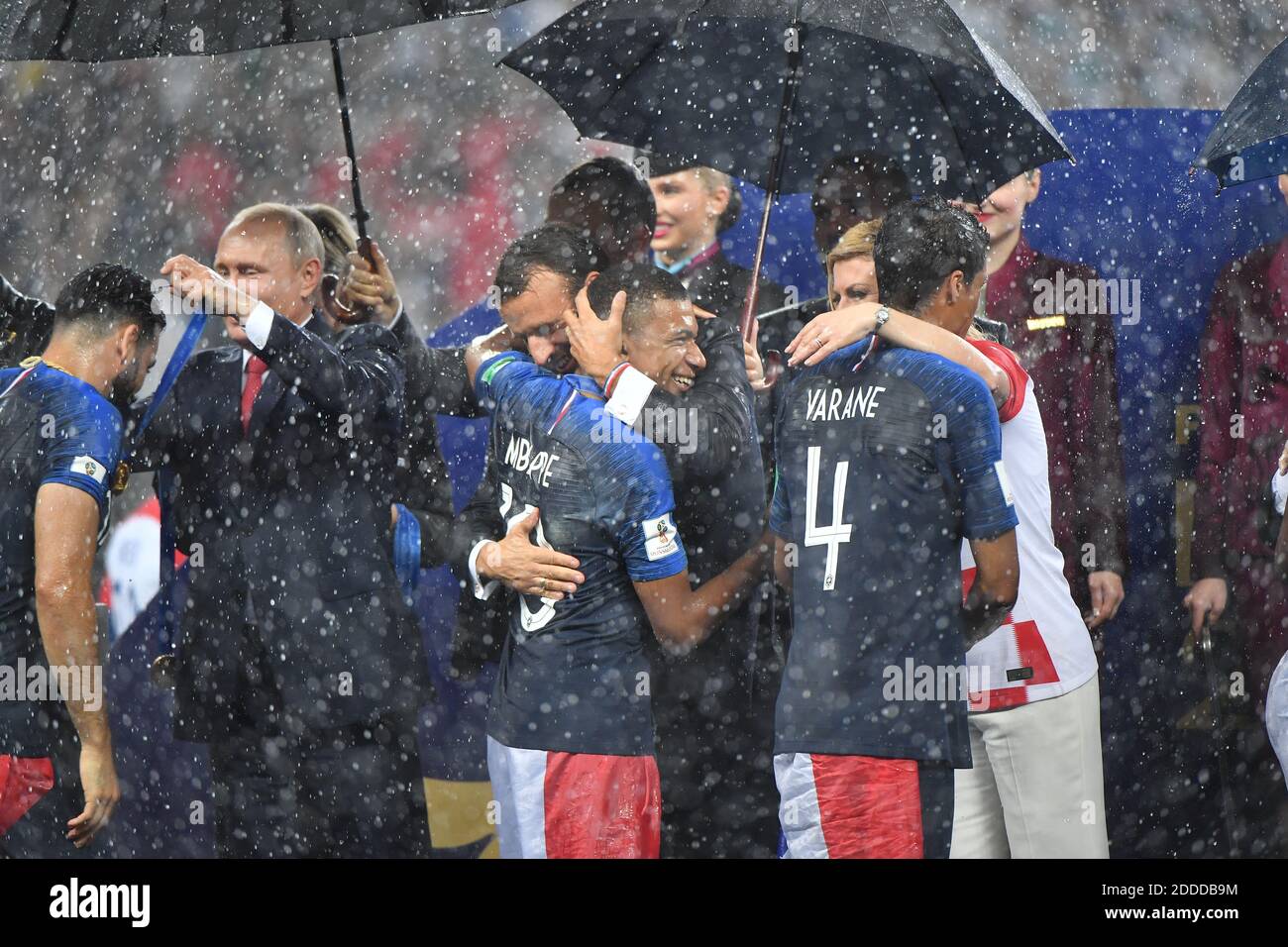 French President Emmanuel Macron congratulates the french players after ...