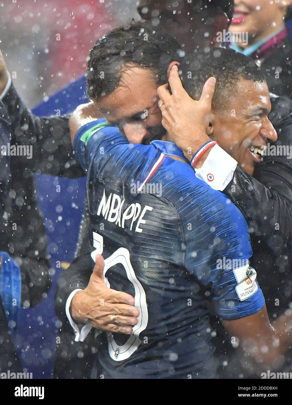 French President Emmanuel Macron congratulates the french players after ...