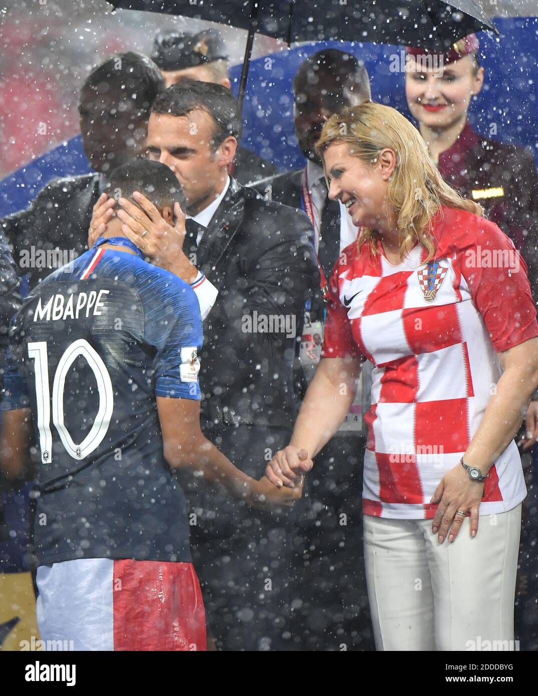 French President Emmanuel Macron congratulates the french players after ...