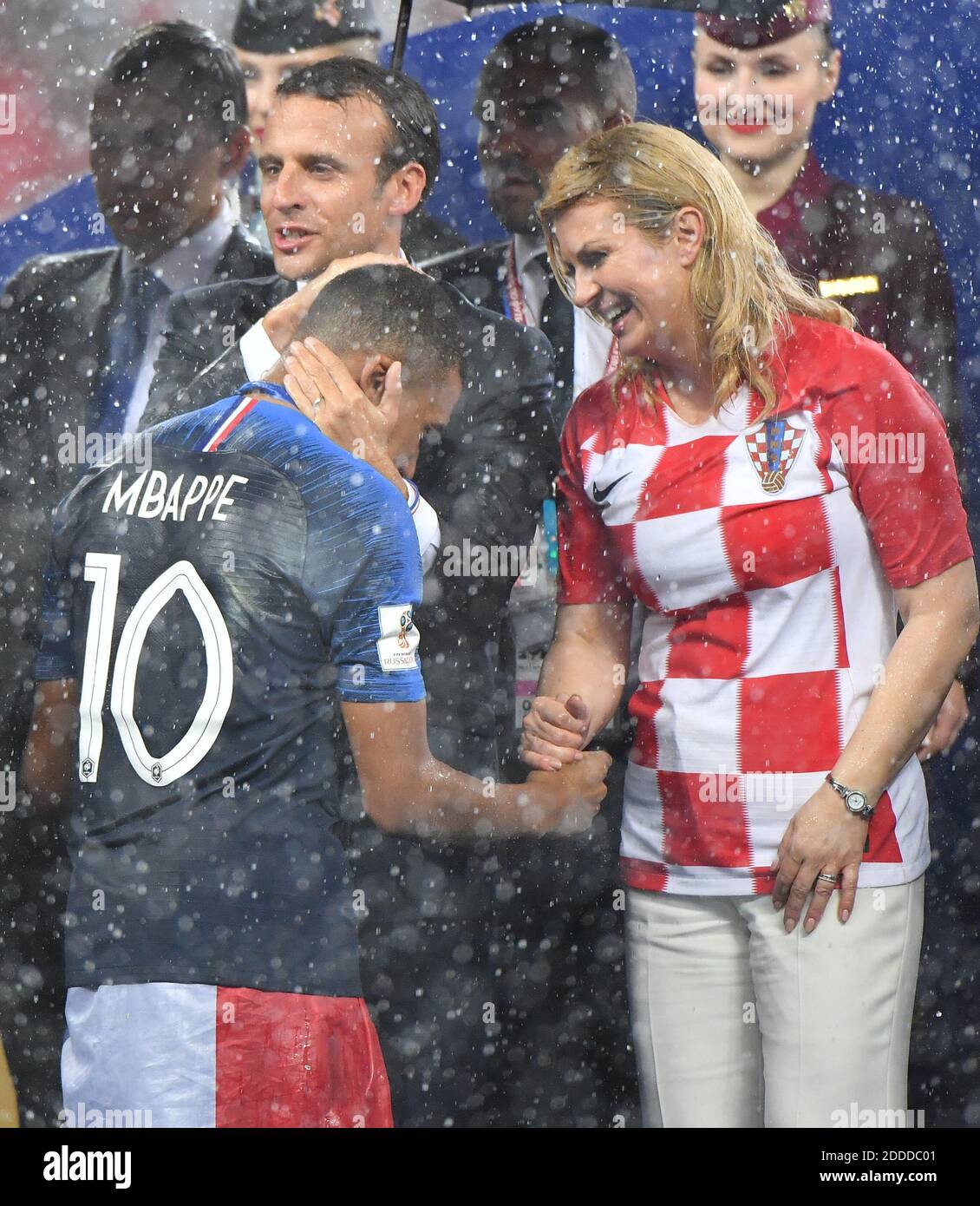 French President Emmanuel Macron congratulates the french players after ...