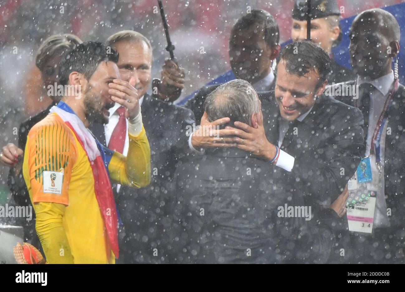 French President Emmanuel Macron congratulates the french players after ...