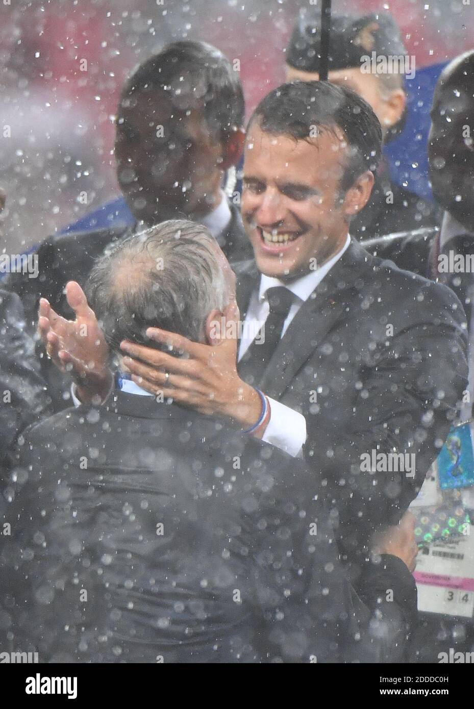 French President Emmanuel Macron congratulates the french players after ...