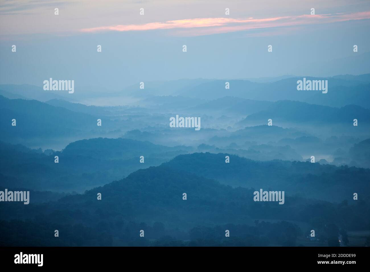 Aerial view of Appalachian forest shrouded in morning fog Stock Photo ...