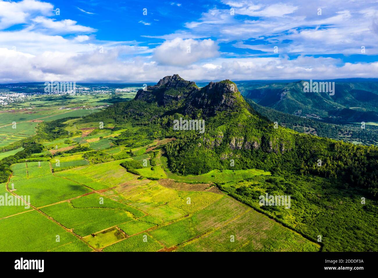 Mauritius, Black River, Helicopter view of Rempart Mountain in summer ...