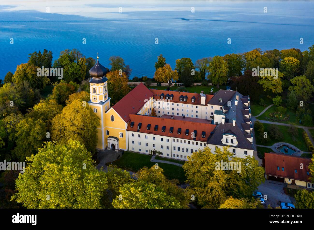 Germany, Bavaria, Bernried am Starnberger See, Drone view of Bernried ...